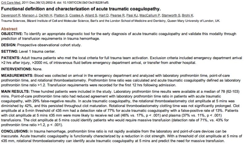 JC. ROTEM for ED coagulopathy detection. St.Emlyn's • St Emlyn's