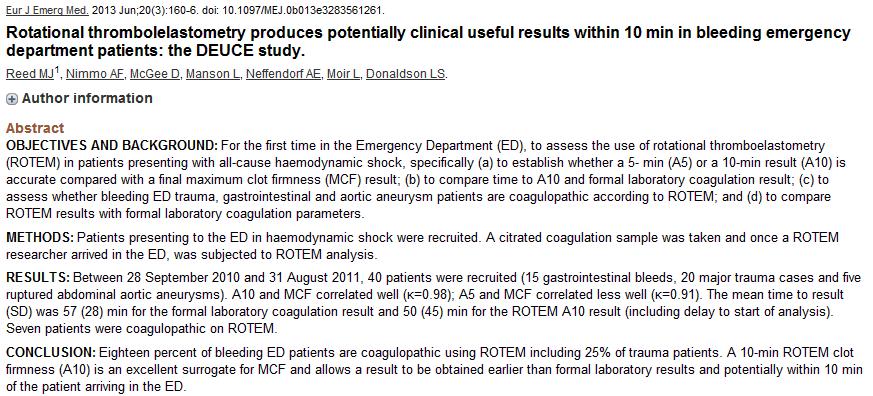 JC. ROTEM for ED coagulopathy detection. St.Emlyn's • St Emlyn's