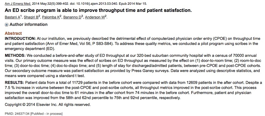 JC: Time to Scribe? Introducing Scribes into the ED