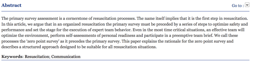 JC: The Zero Point Survey. Optimising resuscitation teams in the ED. St ...