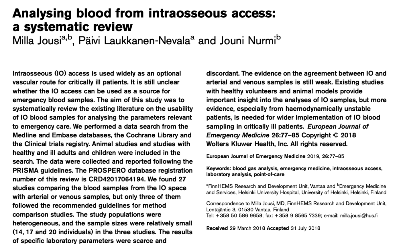 JC: Can we really use IO blood for analysis? St Emlyn's • St Emlyn's