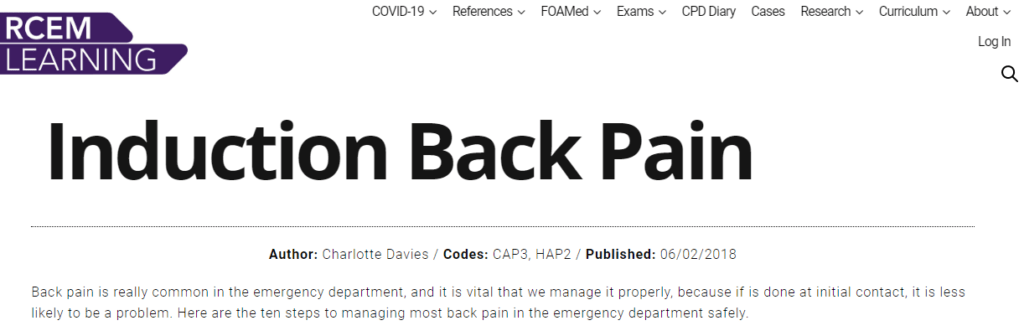 Lesson Plan - Back Pain (Induction) • St Emlyn's