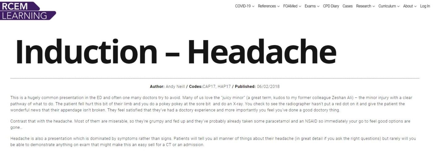 Lesson Plan - Headache (Induction) • St Emlyn's