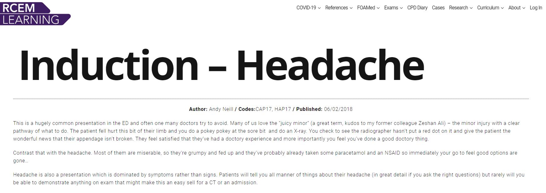 Lesson Plan - Headache (Induction) • St Emlyn's